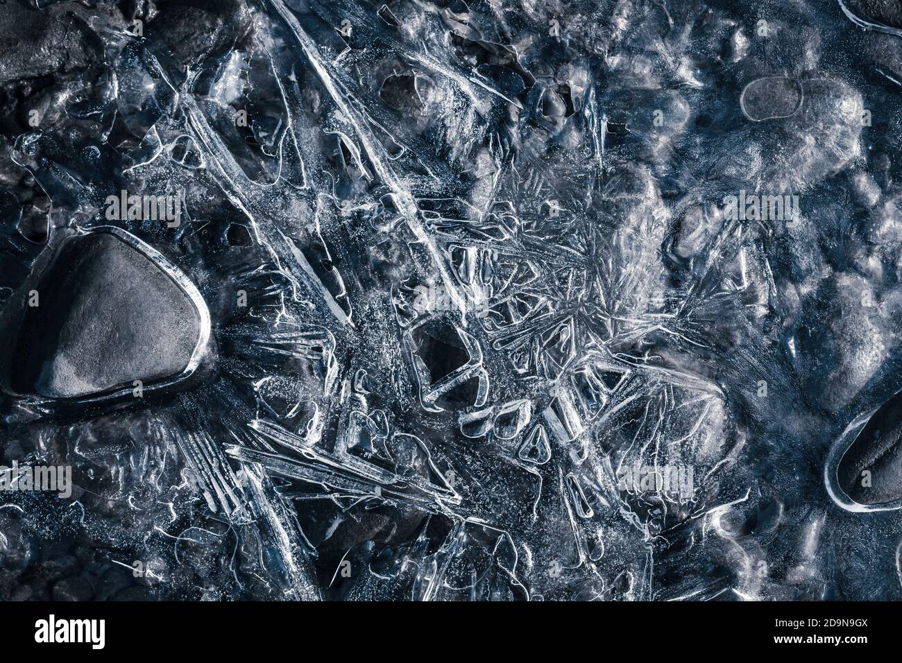 Nature background. Closeup image of ice patterns on the surface of ...