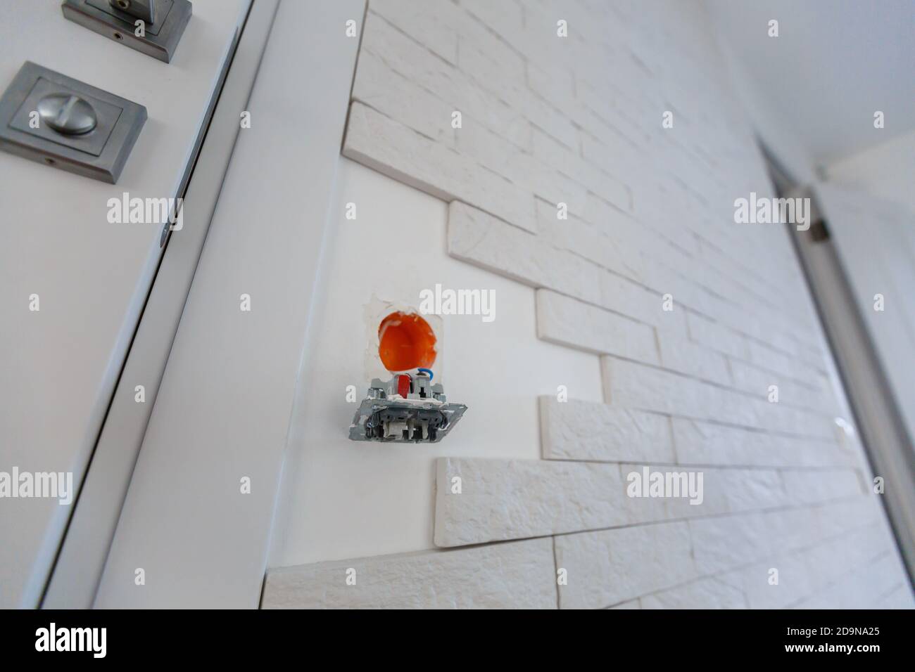 Electrical outlet during installation in office wall Stock Photo - Alamy