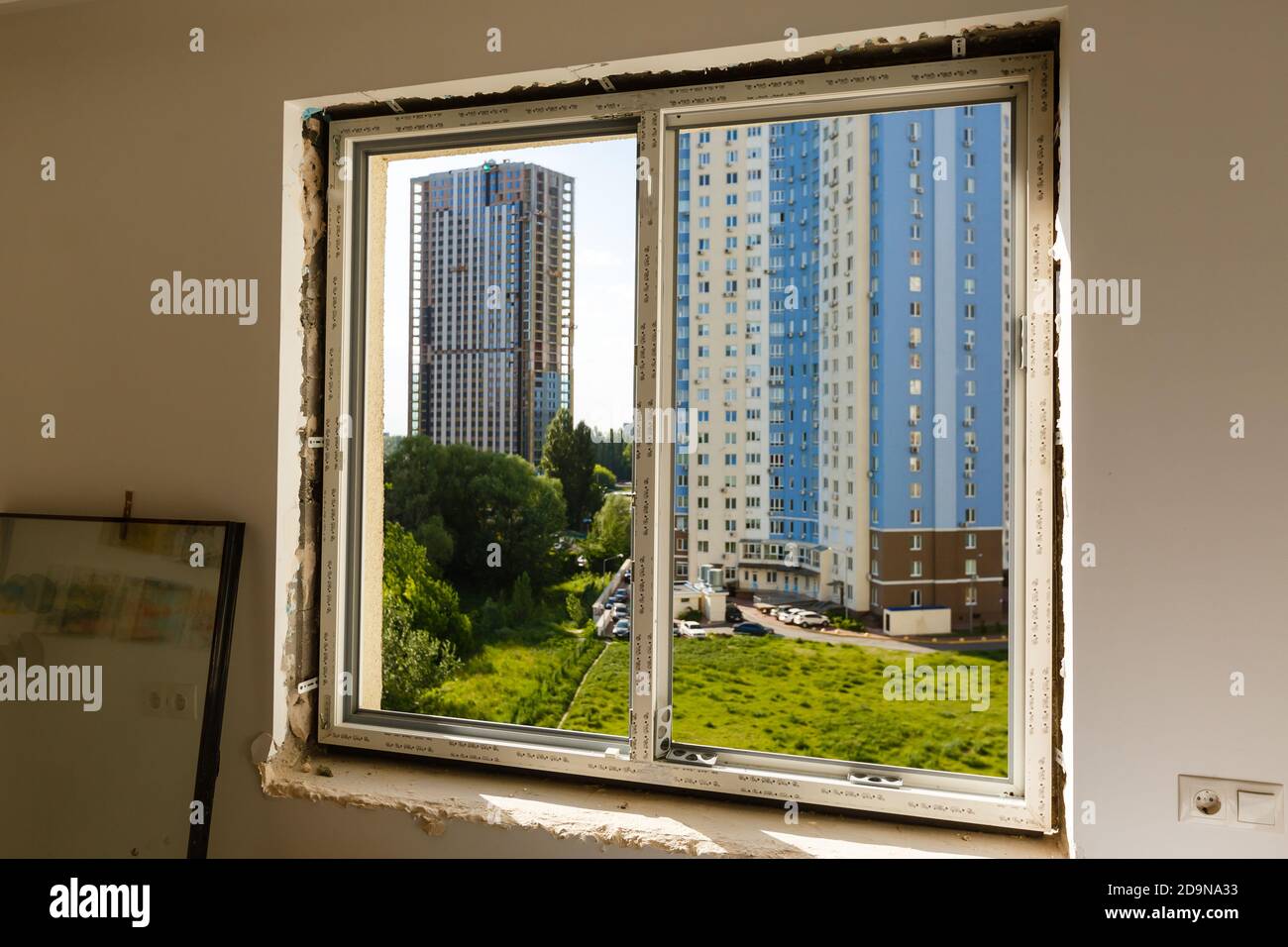 just installed a new window without foam Stock Photo - Alamy