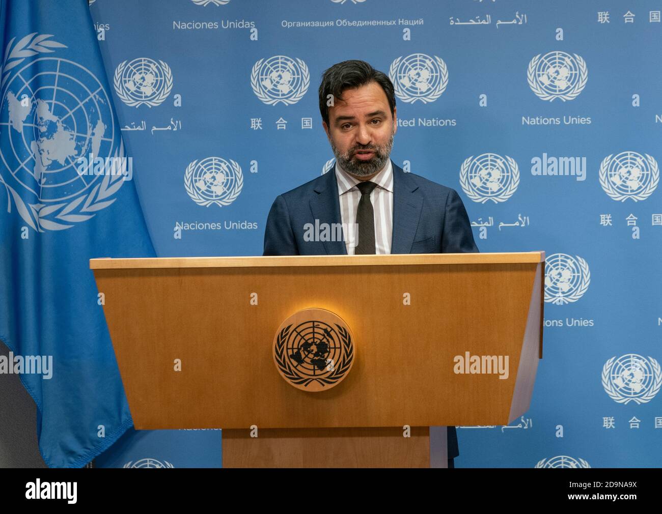 New York, NY - November 6, 2020: Hybrid briefing by the spokesperson ...