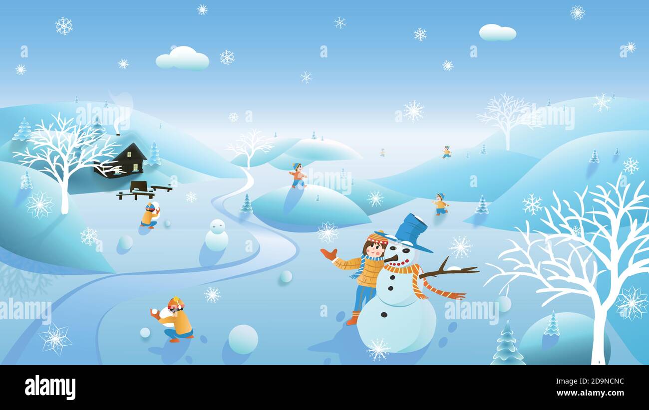 Illustration of snowy scenery in winter Stock Vector Image & Art - Alamy