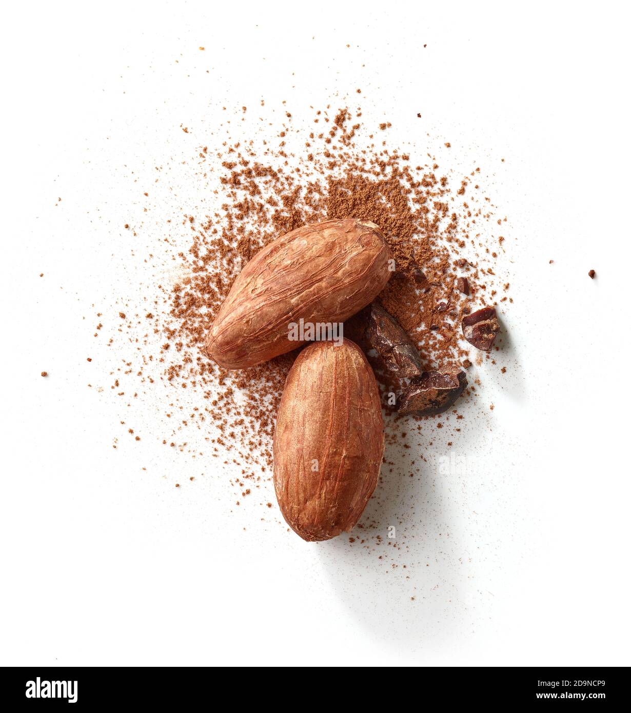 cocoa beans and powder isolated on white background, top view Stock ...
