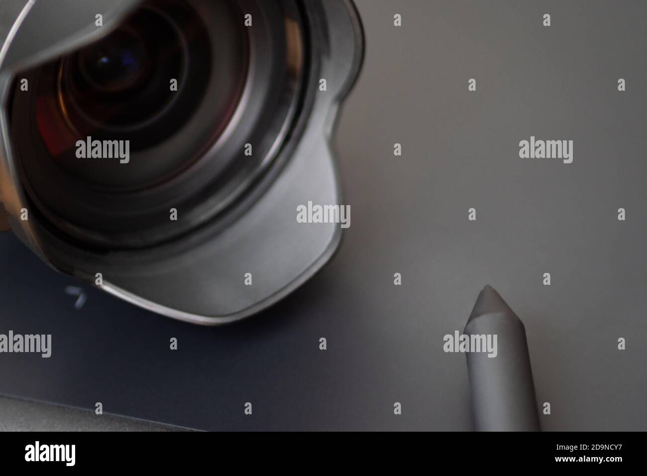 Graphics tablet with stylus and lens - photo post-processing Stock ...