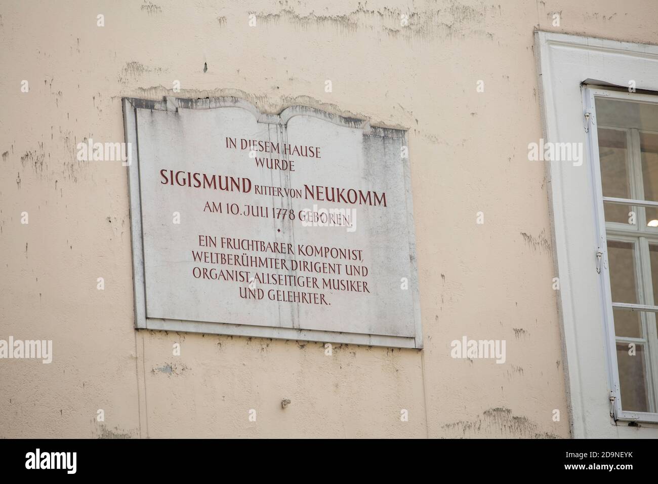 Sign on the house where Sigismund Neukomm was born Stock Photo - Alamy
