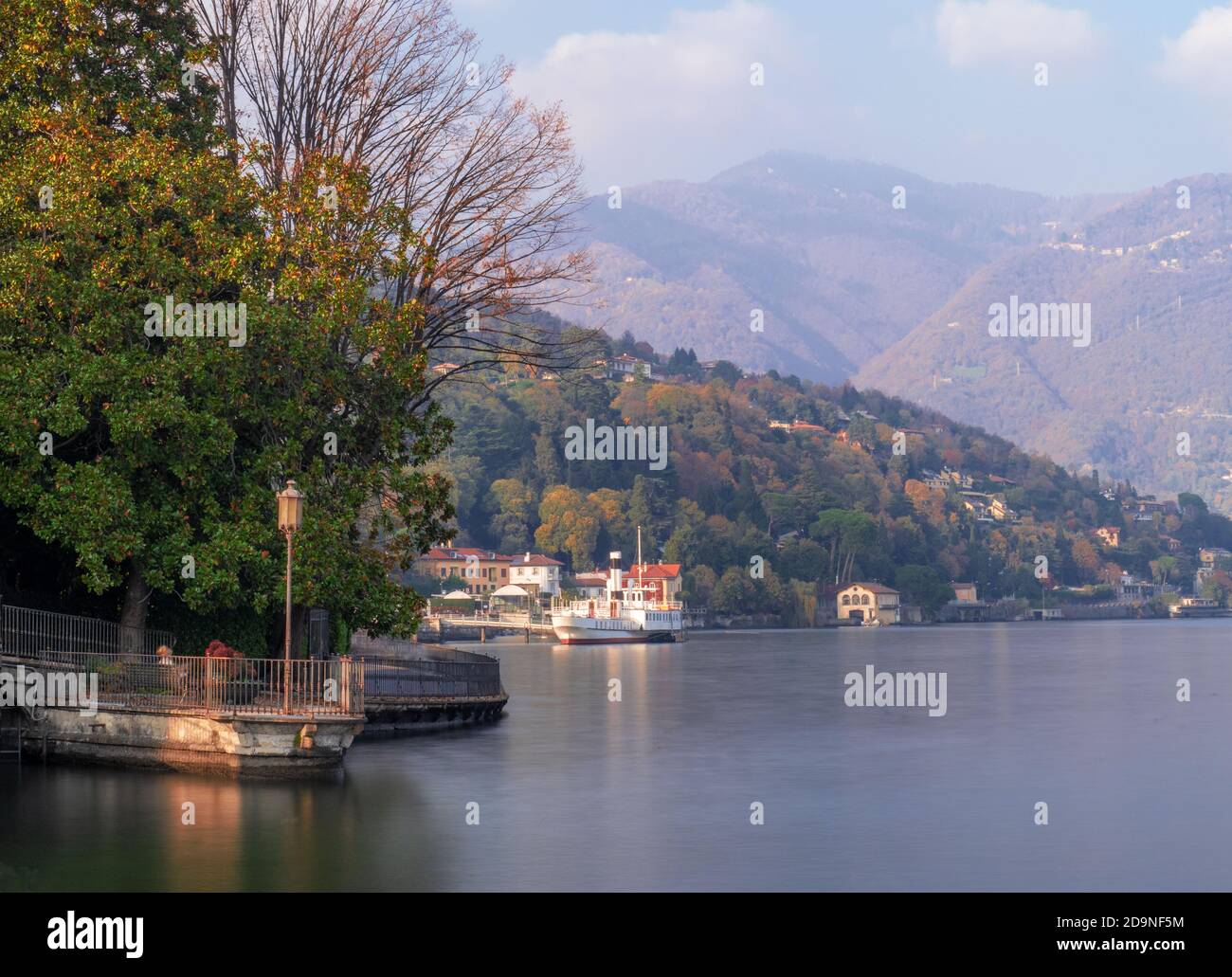 autumn landscape from the scenic lakeside promenade of Como.Como Lake ...