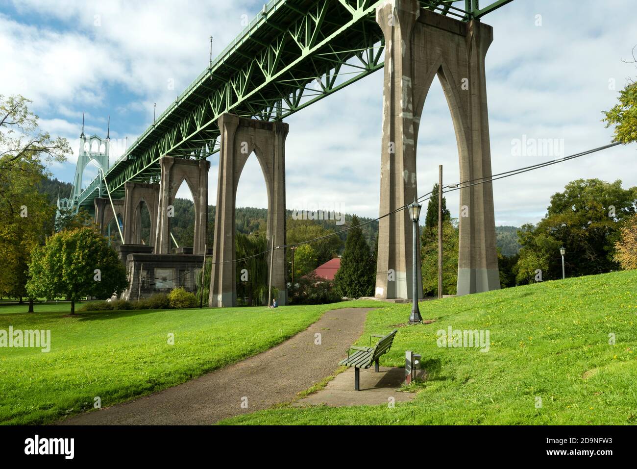 This is the Saint Johns Bridge in Portland, Oregon. It is one of the ...