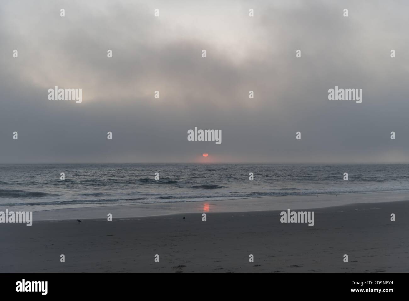 Beautiful foggy Zuma Beach sunset, Malibu, Southern California Stock ...