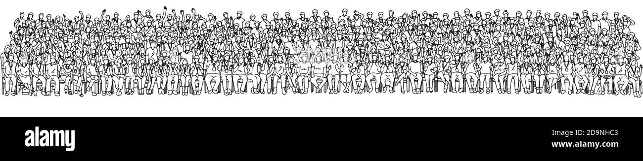 crowd of people sitting and standing together vector illustration ...