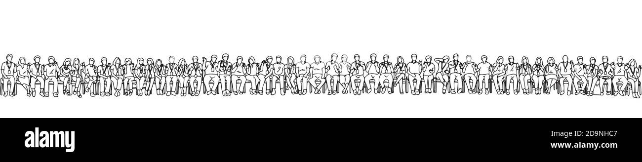 people sitting abreast with long line vector illustration sketch doodle ...