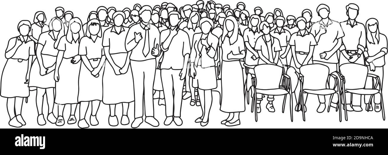 students or people standing together vector illustration sketch doodle ...