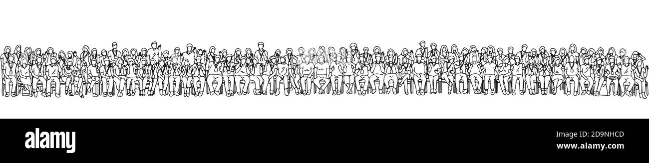 people sitting and standing together in two lines abreast vector ...