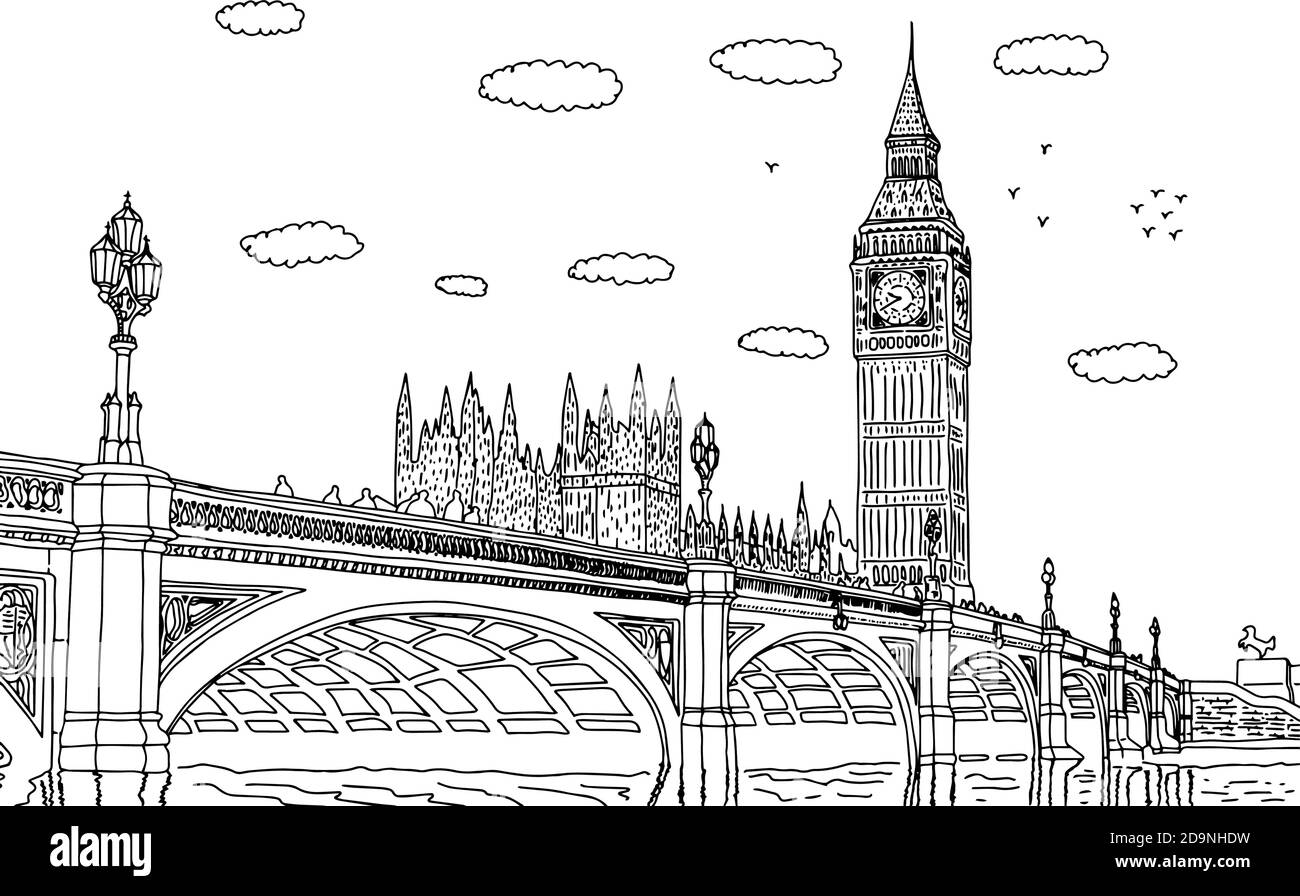 Big Ben in London vector illustration sketch doodle hand drawn with ...