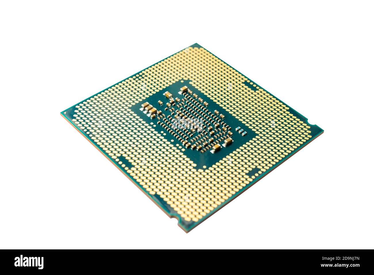 Modern CPU processor chip isolated on white background. Select focus ...