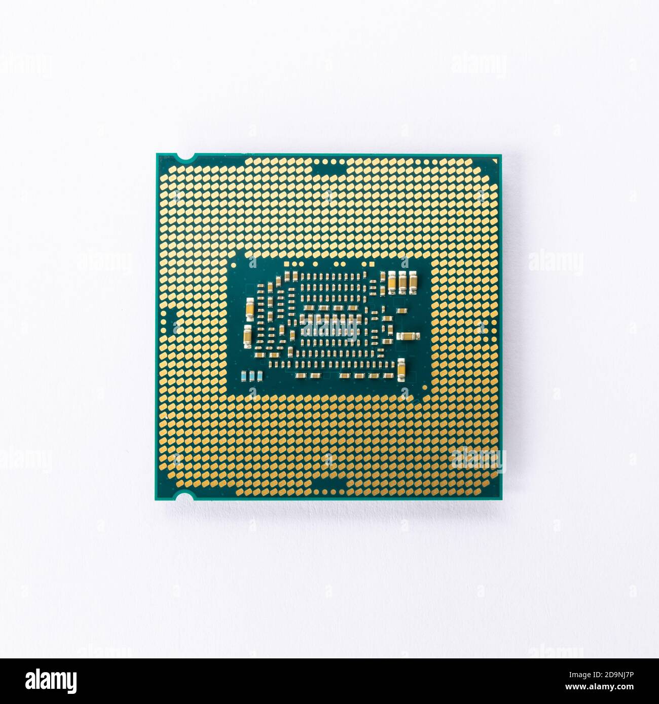Modern CPU processor chip isolated on white background. Select focus ...