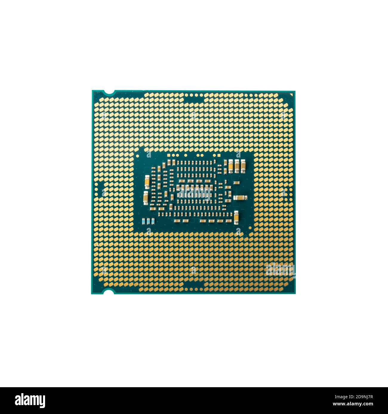 Modern CPU processor chip isolated on white background. Select focus ...