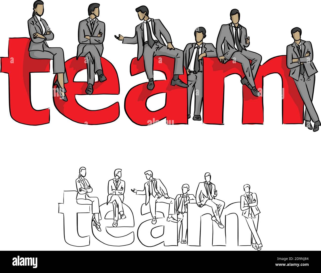 business people with red big word TEAM vector illustration sketch ...