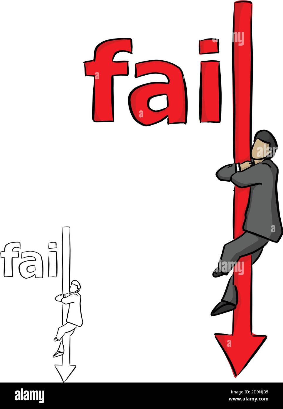 businessman holding falling arrow of the red word fail vector ...