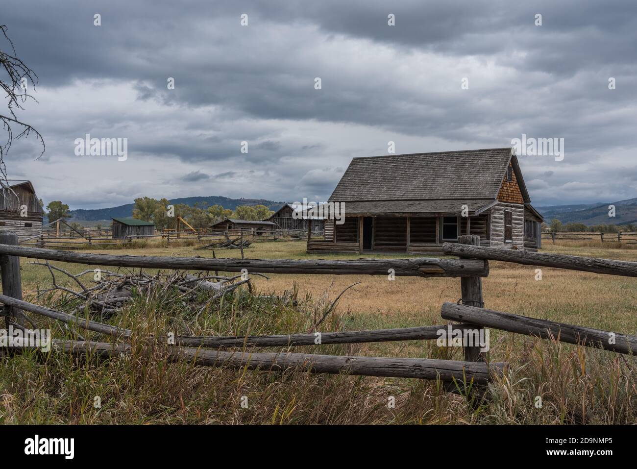 Old log buildings on the Andy Chambers homestead on Mormon Row in Grand ...