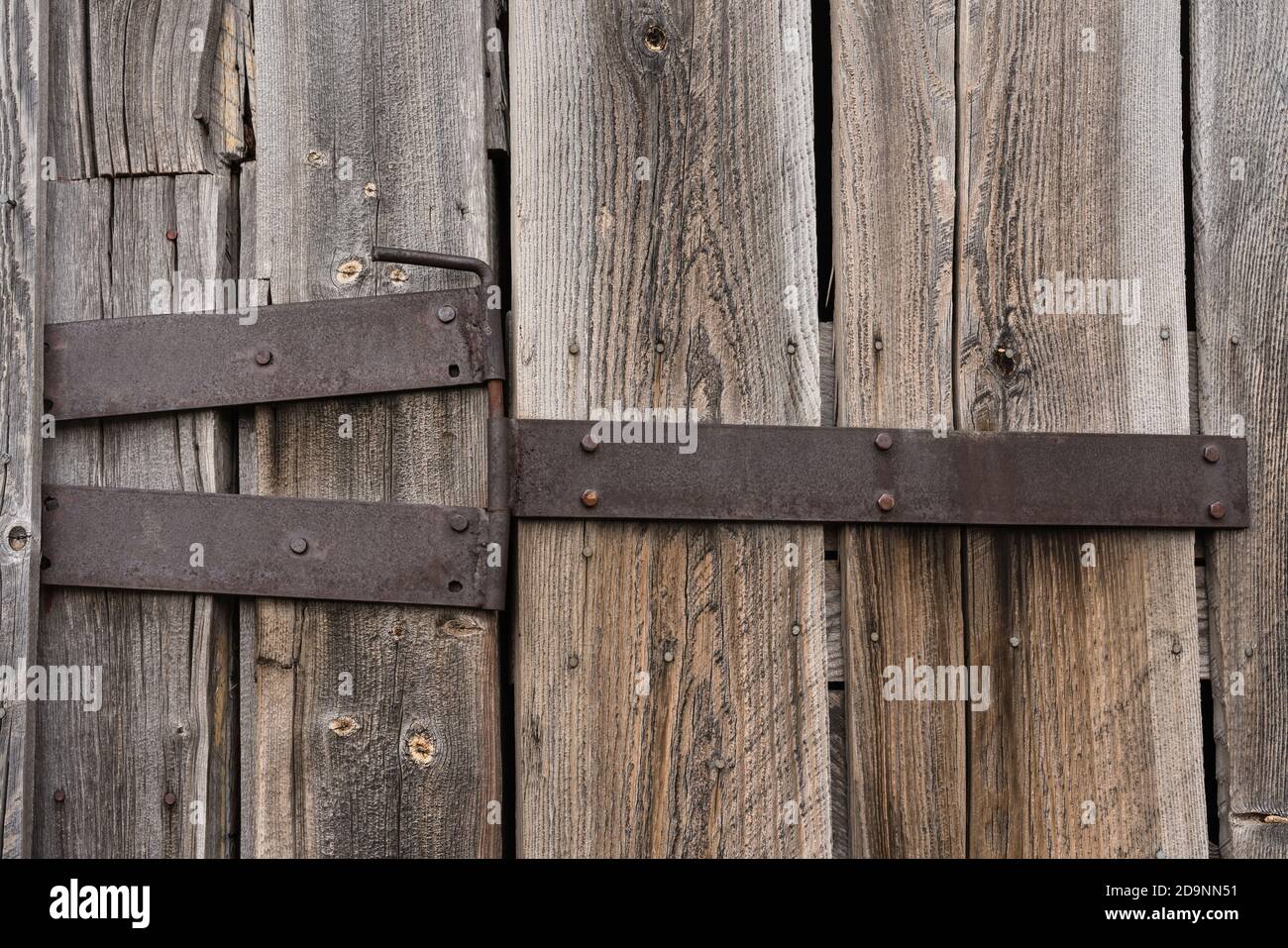 Detail of the iron strap hinges on the old barn on the Reed Moulton ...