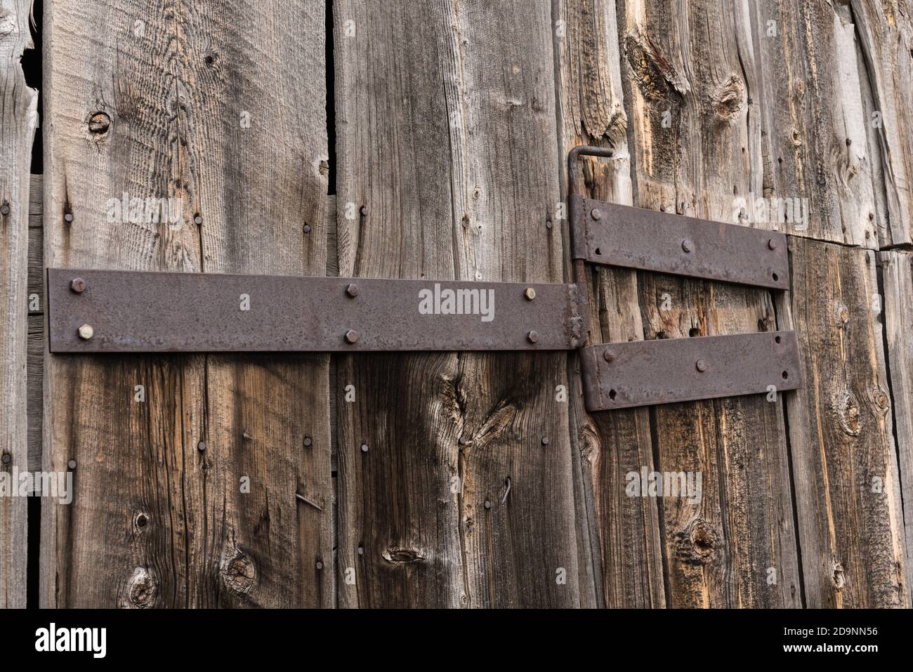 Detail of the iron strap hinges on the old barn on the Reed Moulton ...