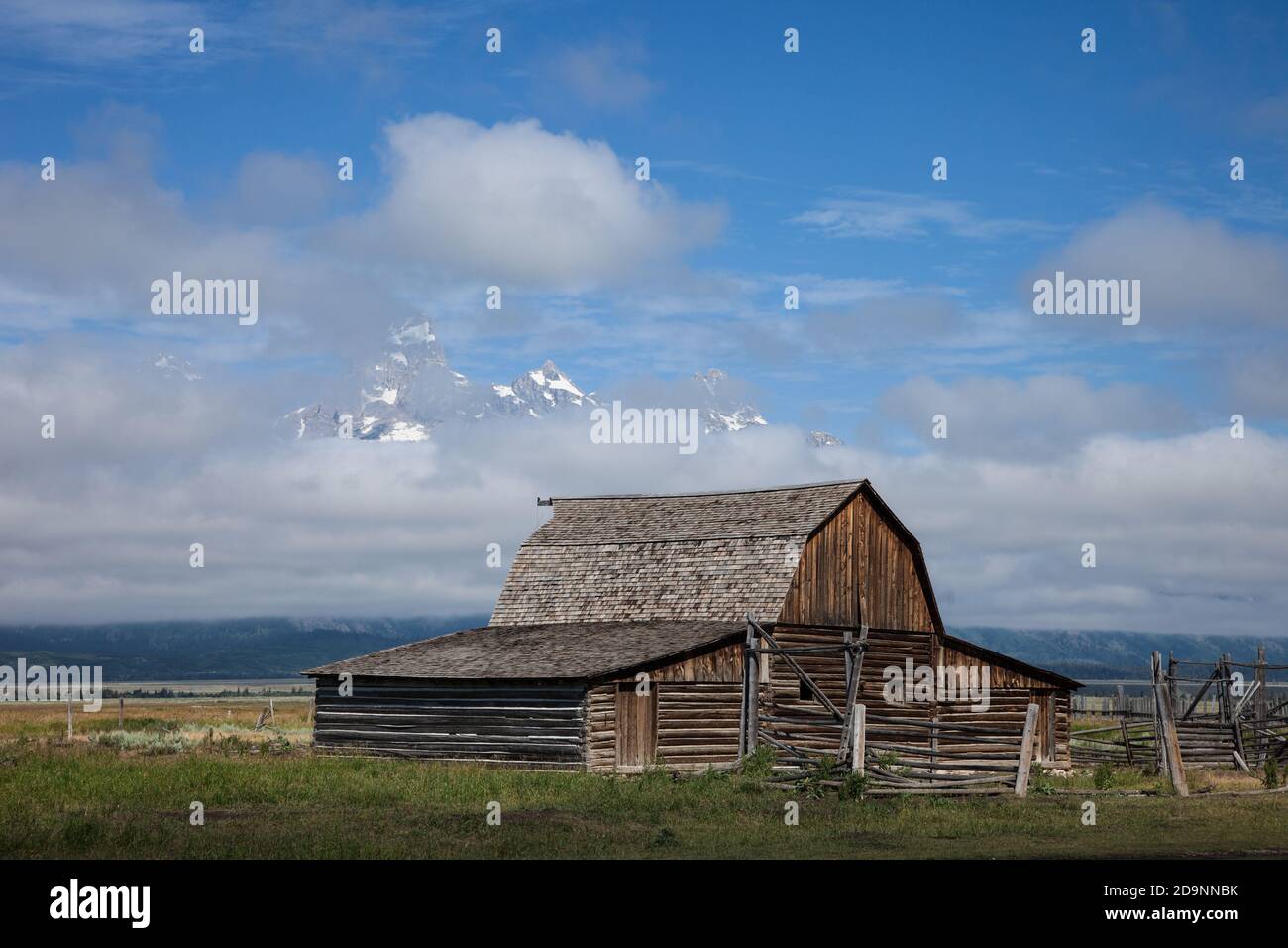 The old log barn on the John Moulton homestead on Mormon Row in Grand ...