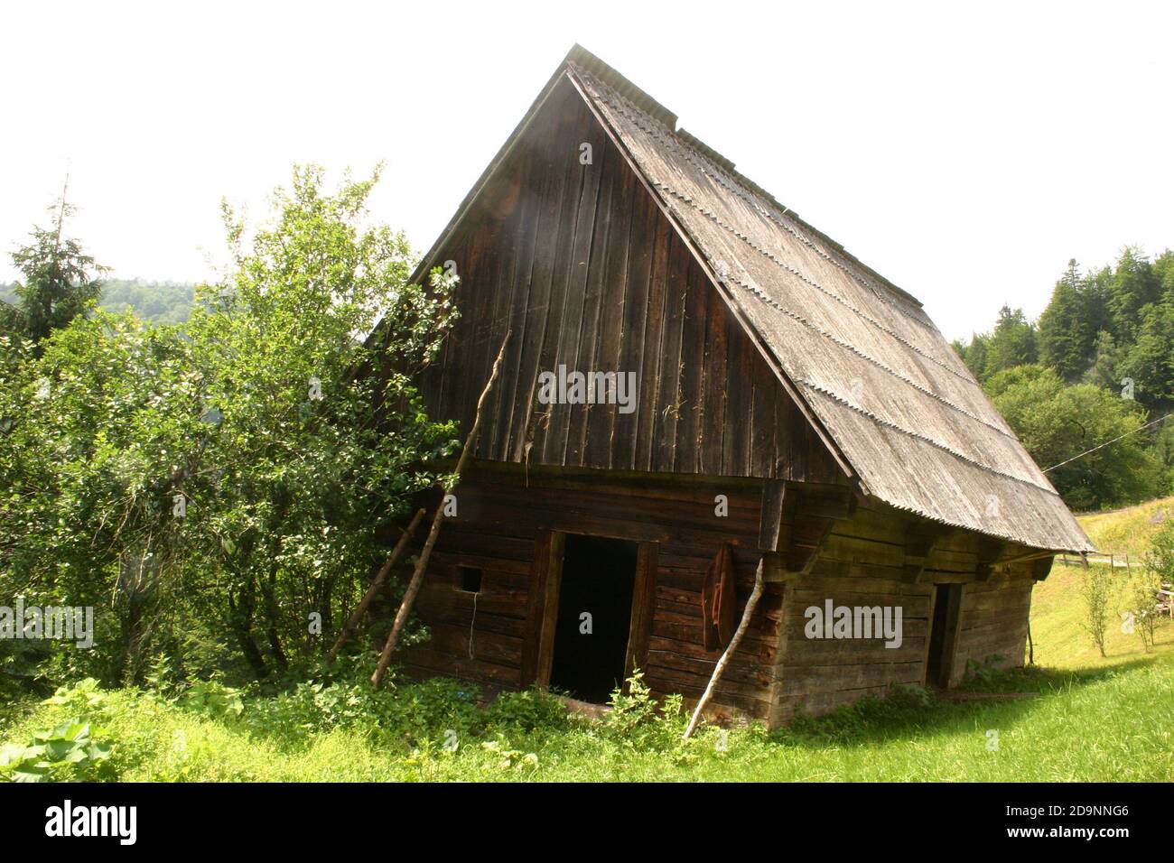 Simple wooden shed in Romania's countryside Stock Photo - Alamy