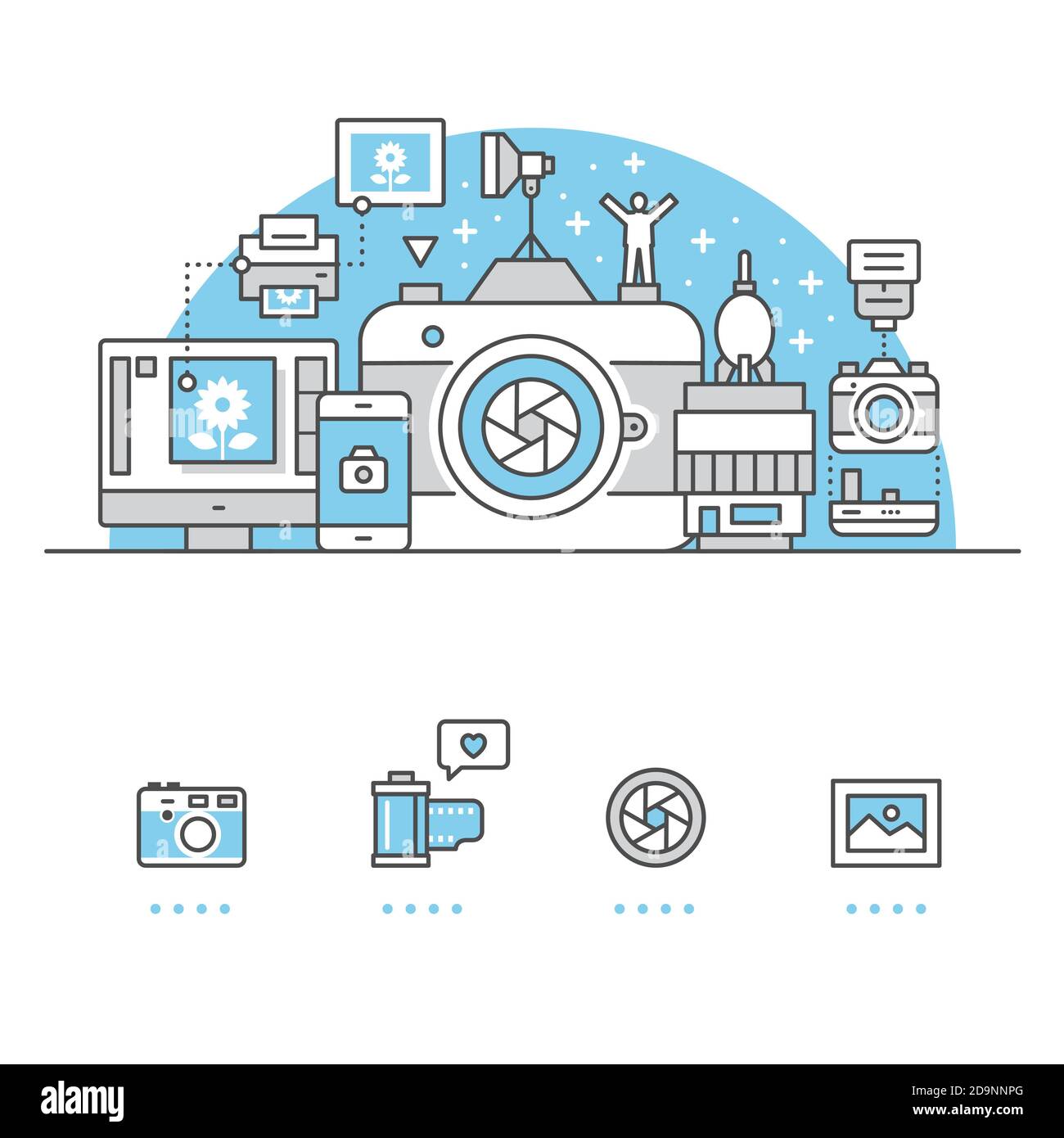 Camera banner and icons with White Background Stock Photo - Alamy