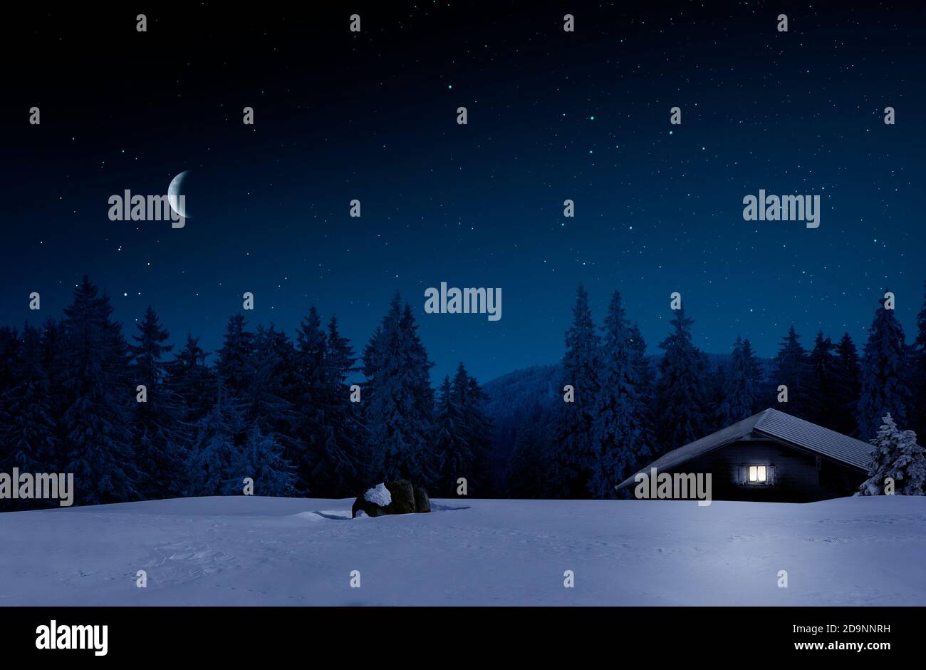 Cabin In The Woods Night High Resolution Stock Photography and Images ...