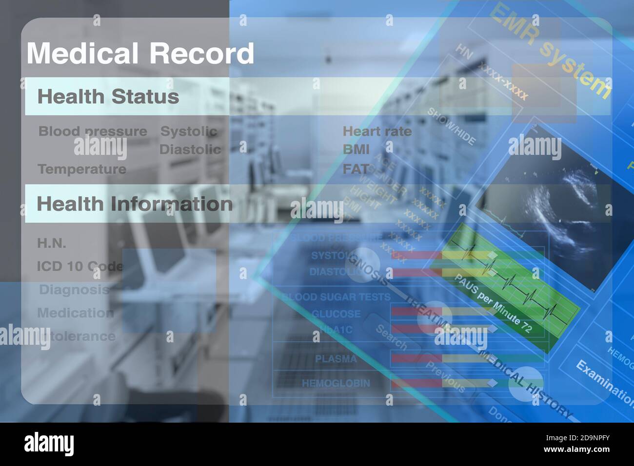Background image of computer screen showing electronic medical records ...
