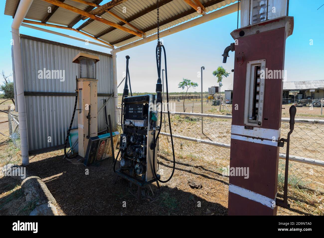 Old disused fuel bowsers at Middleton Hotel, a renowned Outback pub ...
