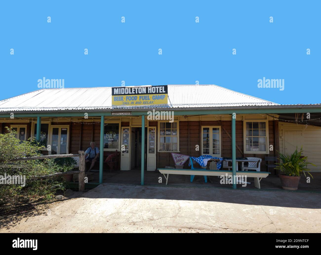 Exterior of the Middleton Hotel, a renowned historical Outback pub ...