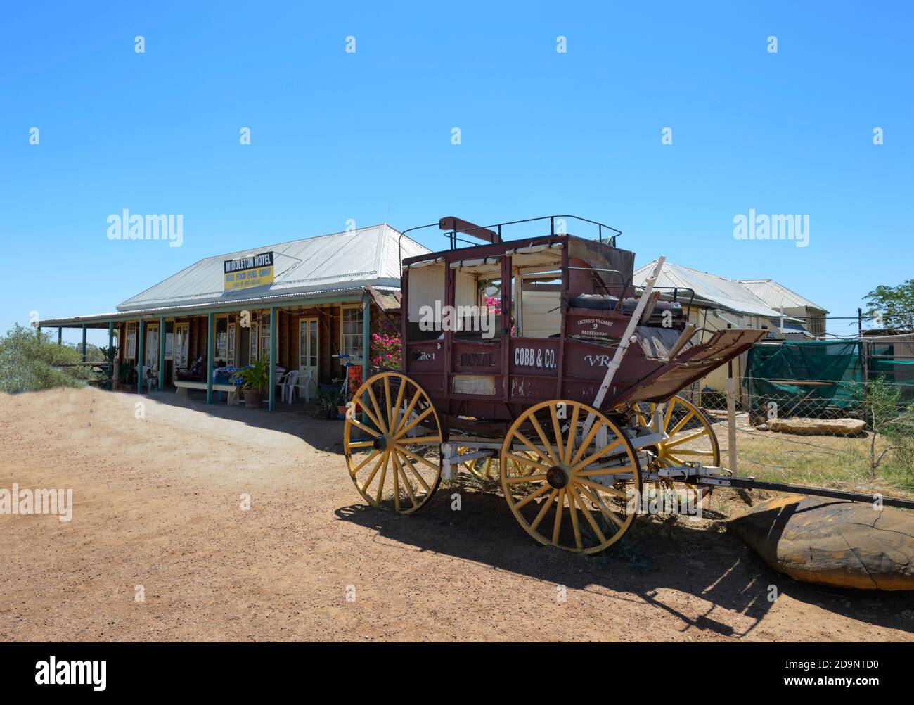 Old Cobb & Co coach outside the Middleton Hotel, a renowned historical ...