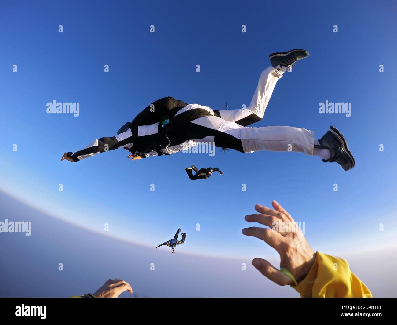 Skydivers a tracking position Stock Photo - Alamy