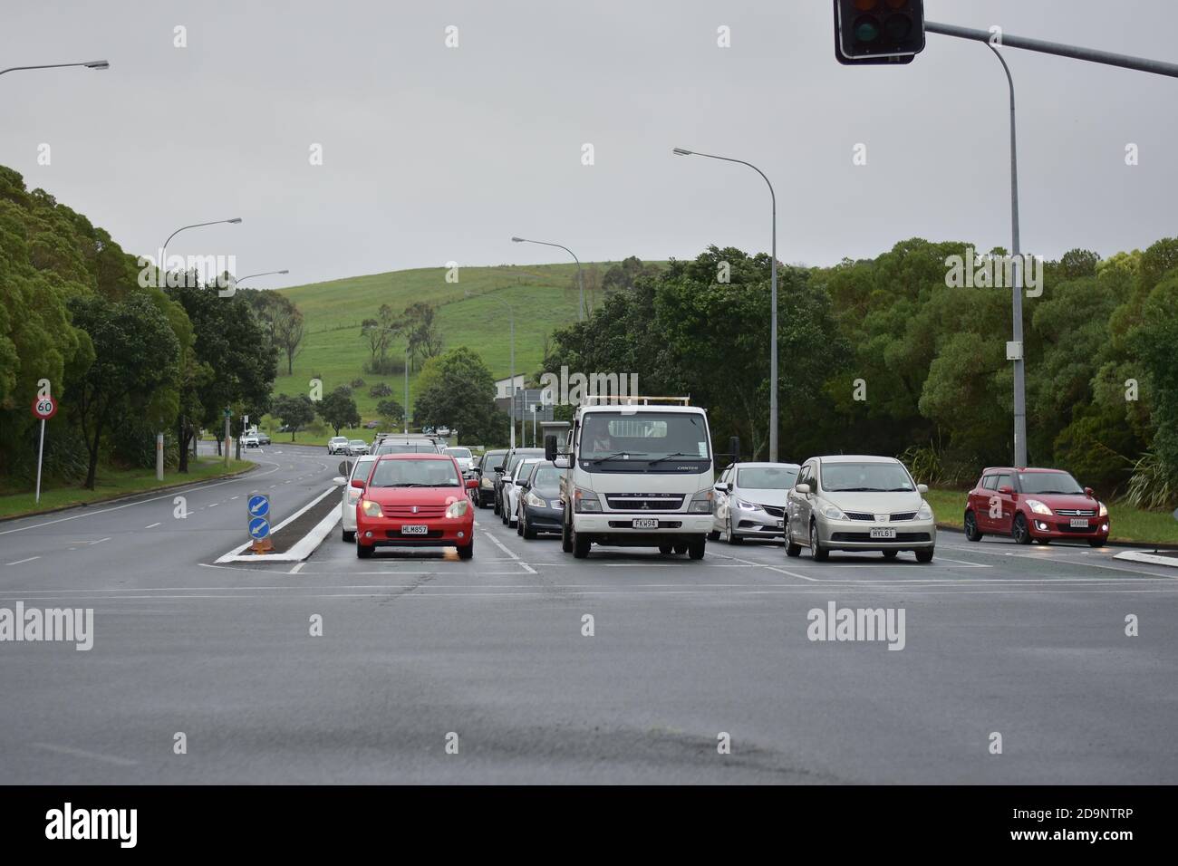 AUCKLAND, NEW ZEALAND - Nov 05, 2020: Front view of cars stopped at ...