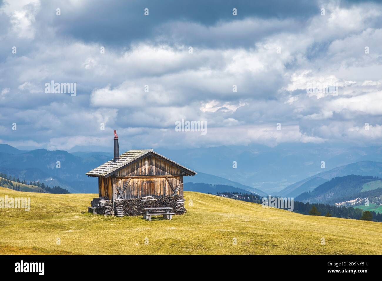 traditional alpine huts on the pralongià pastures, val badia, alto ...