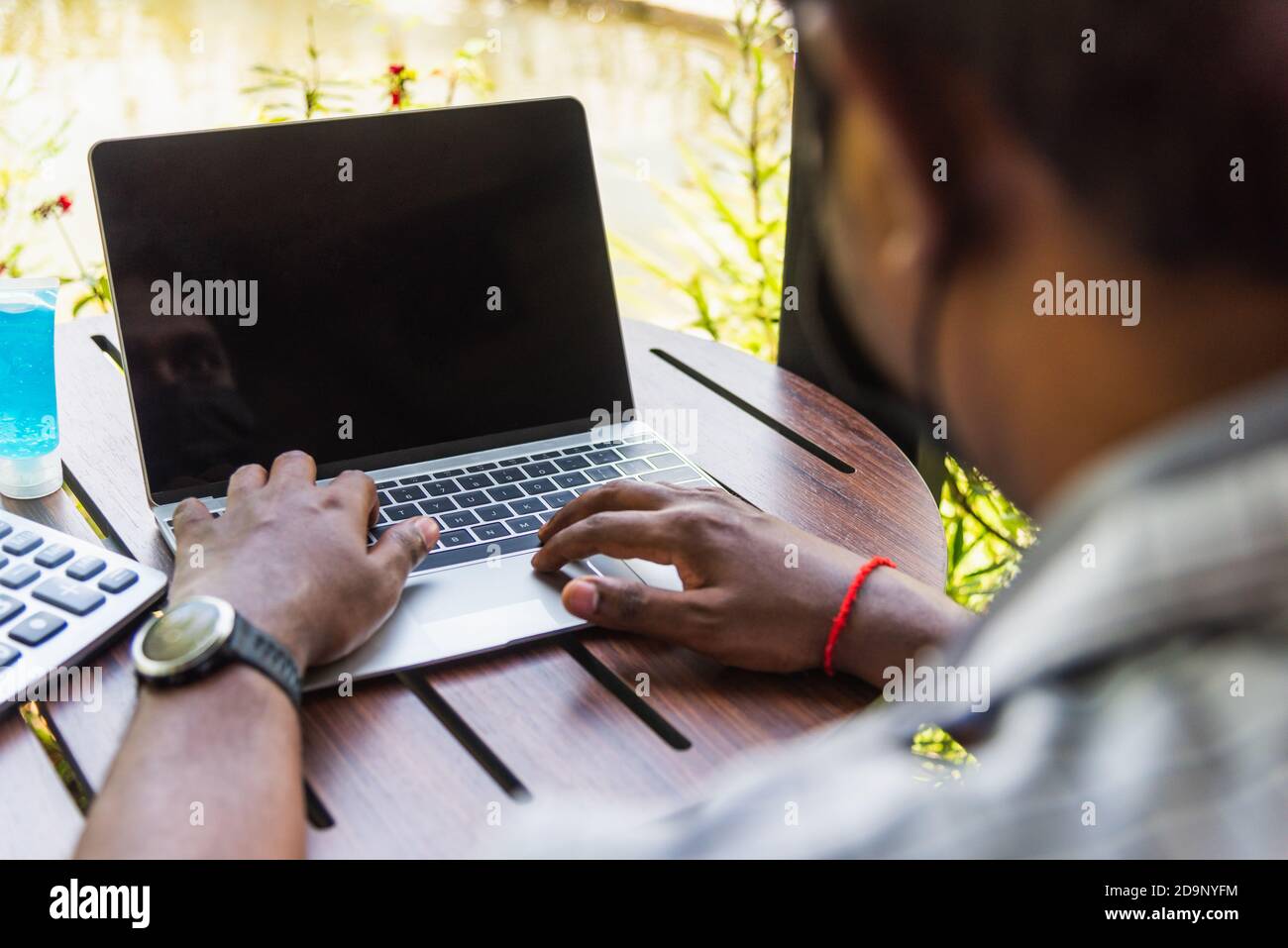 Happy Asian black businessman person or office worker wear face mask ...