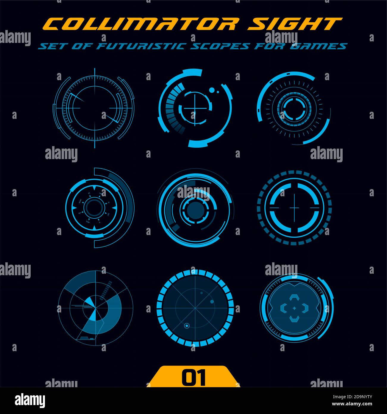 Futuristic circular HUD. Military collimator sights, weapon scopes ...