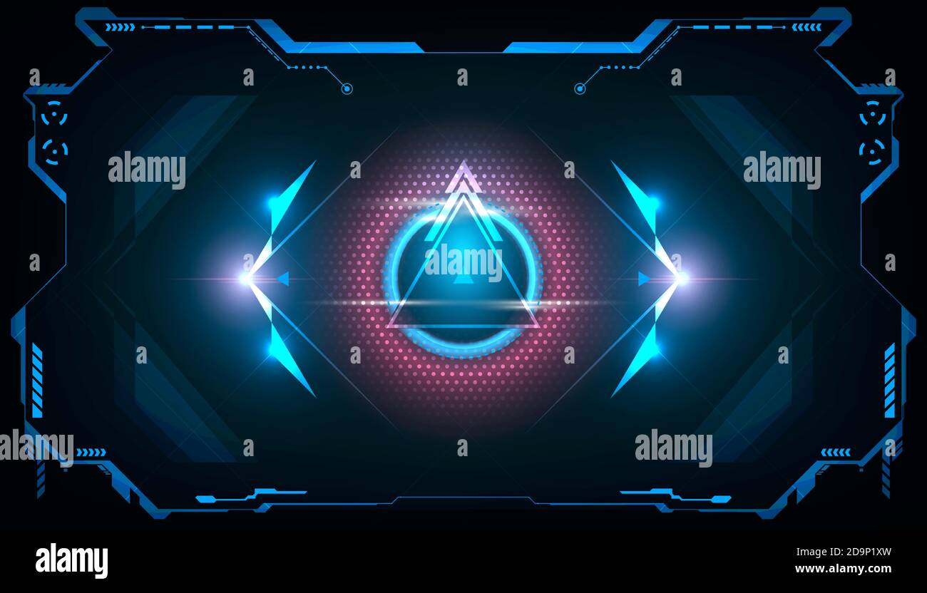 Abstract futuristic triangle HUD with shining blue and pink light ...