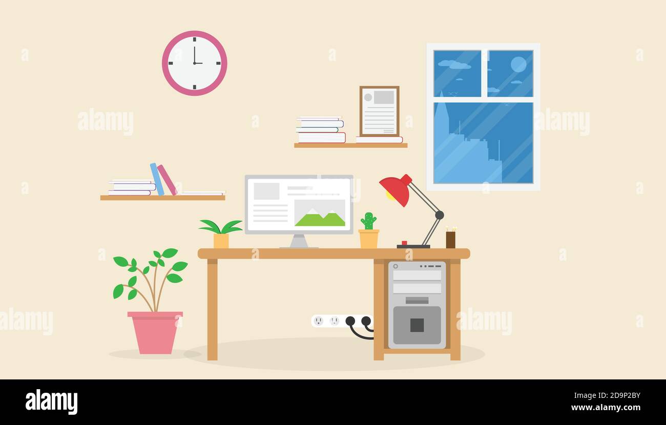 interior work place design with computer and accessory design.vector ...