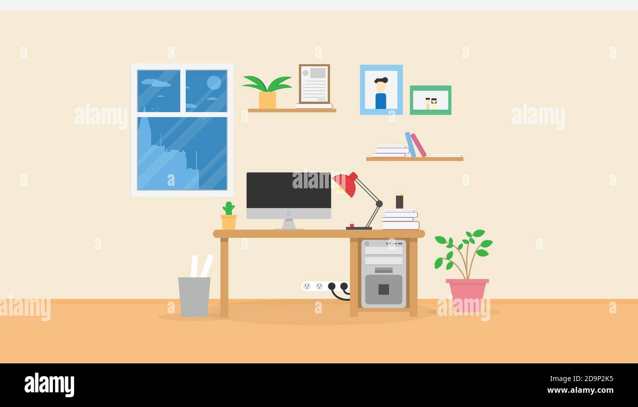 interior work place design with computer and accessory design.vector ...