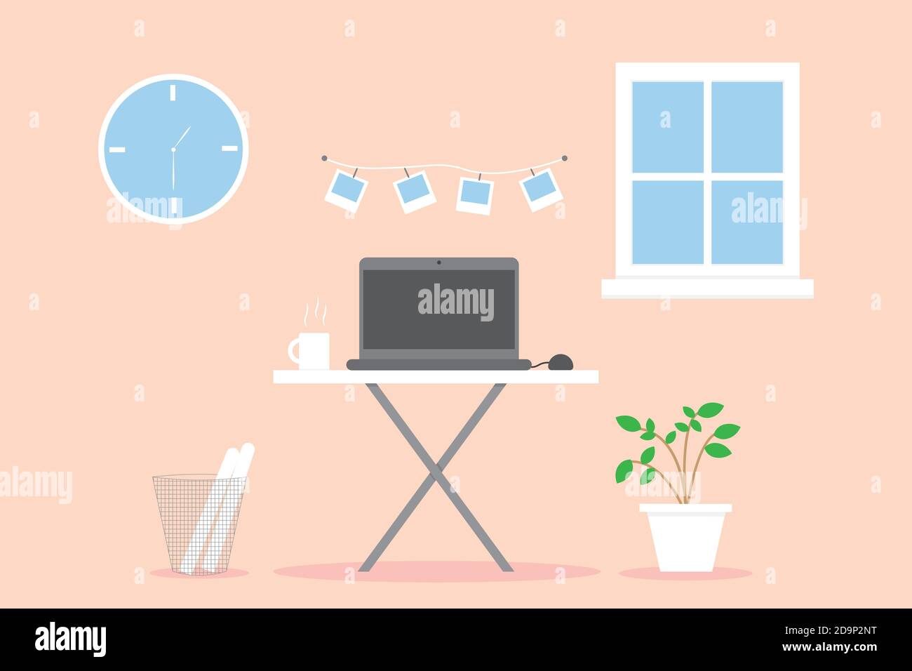 interior work place design with computer and accessory design.vector ...