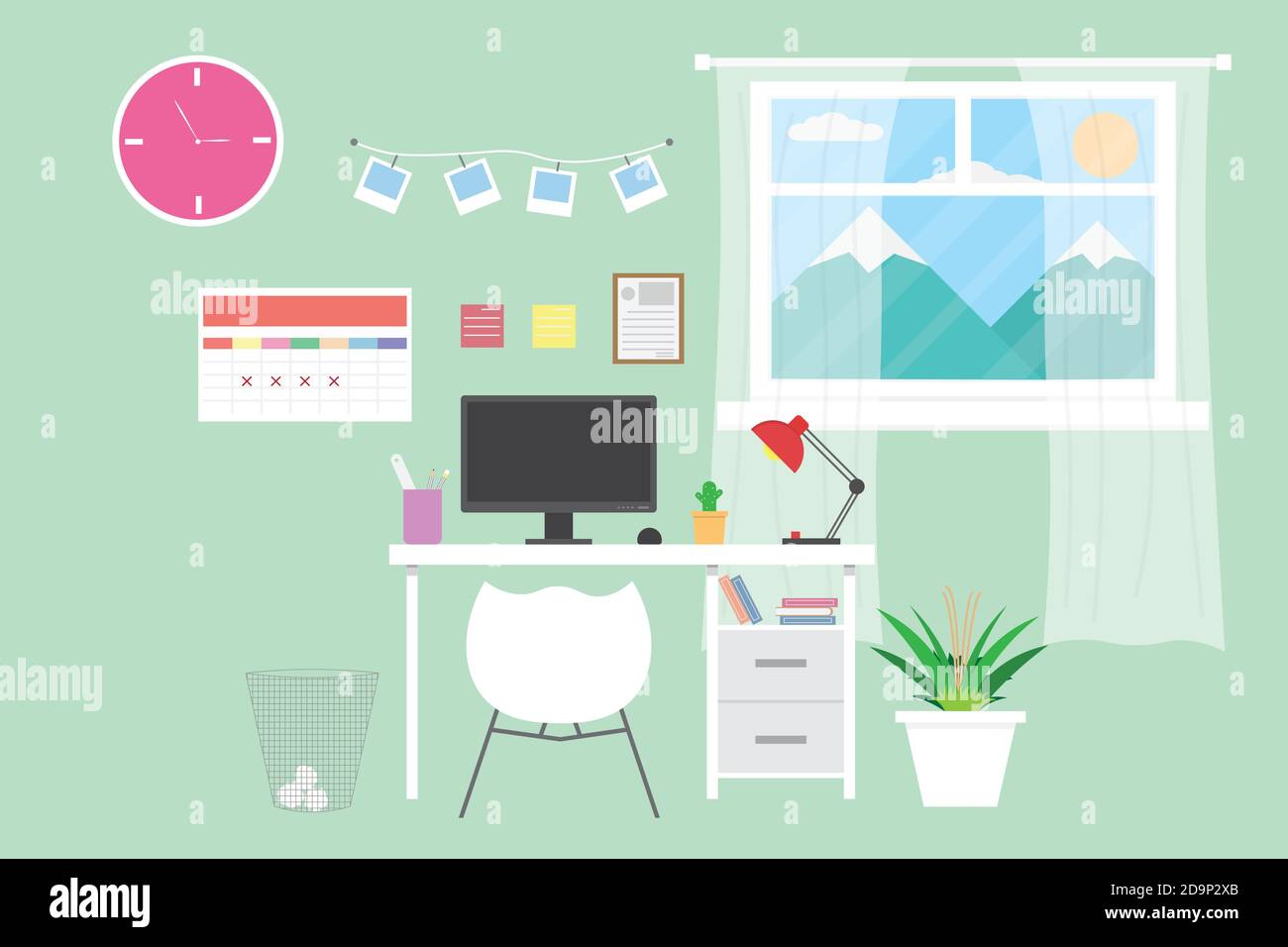 interior work place design with computer and accessory design.vector ...