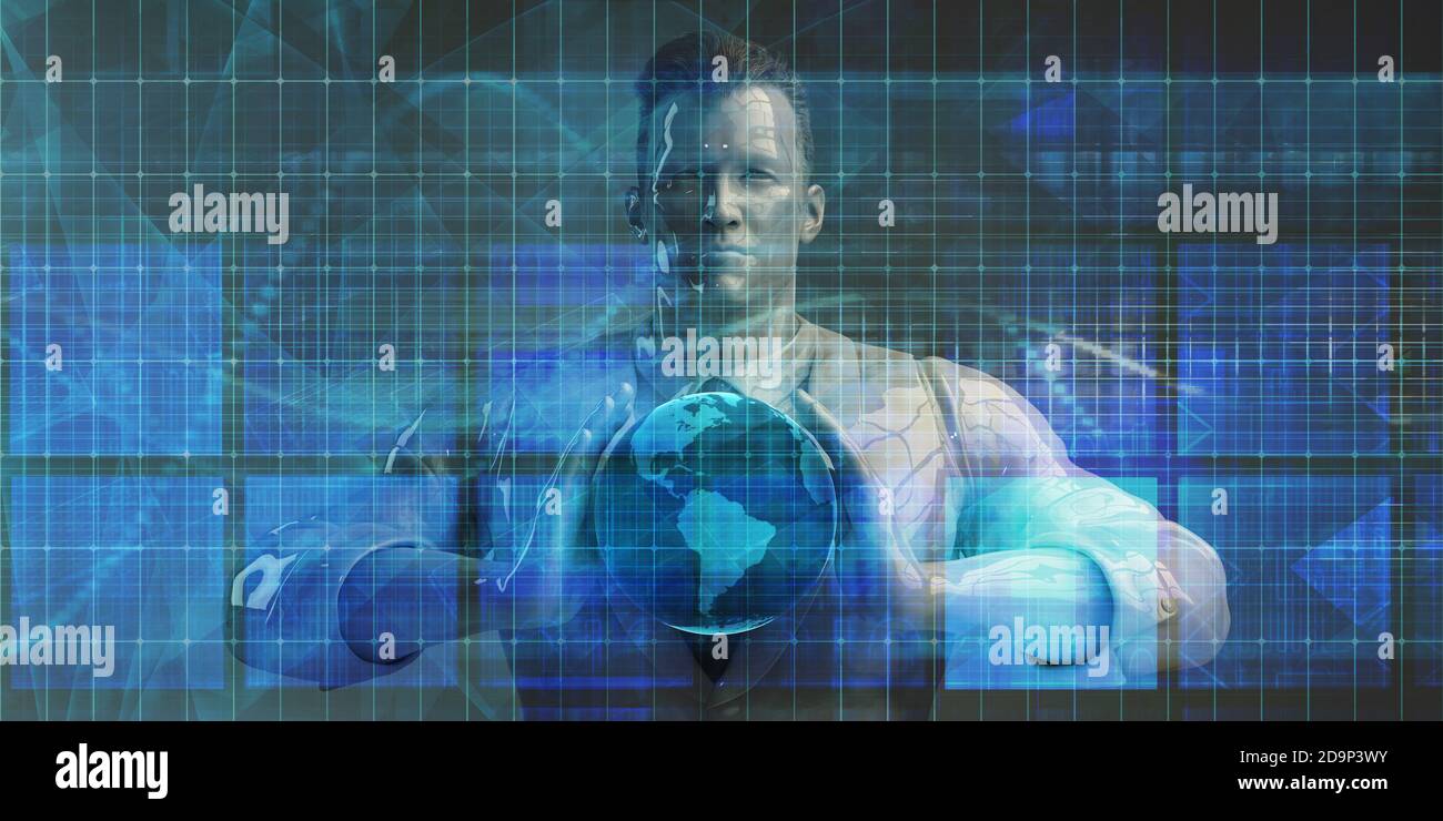 Global Integration Network with World Map as Art Stock Photo - Alamy