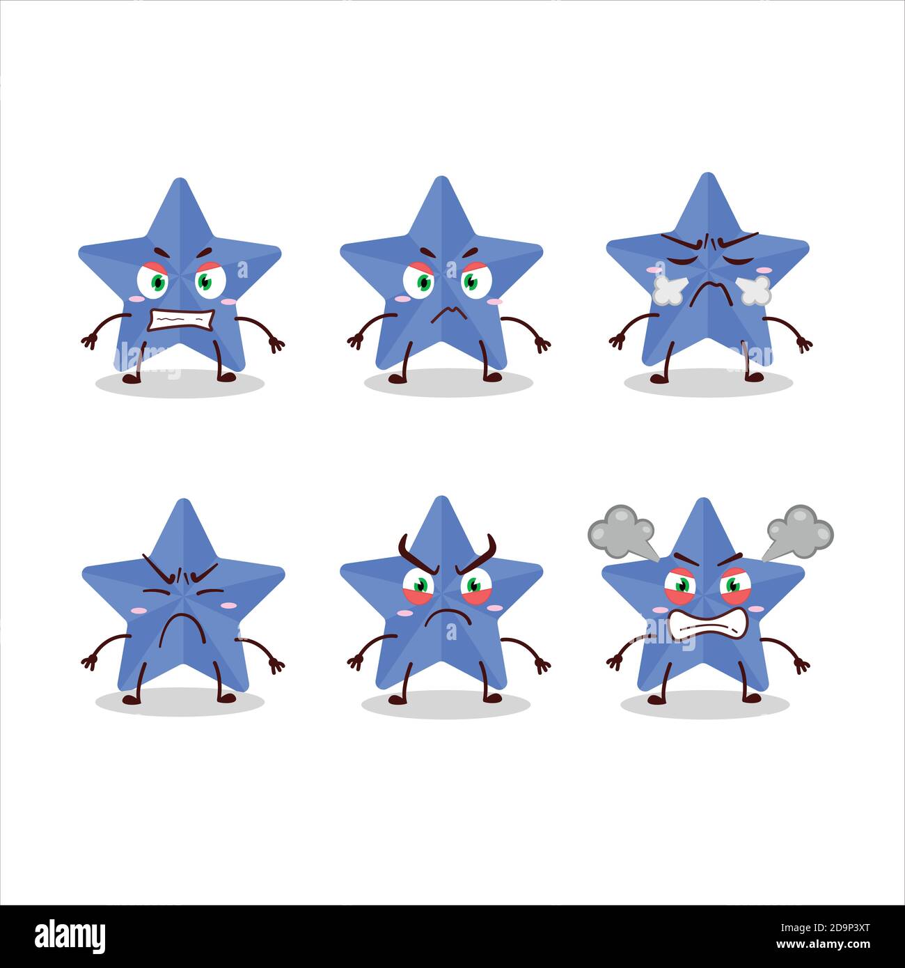 New blue stars cartoon character with various angry expressions Stock ...