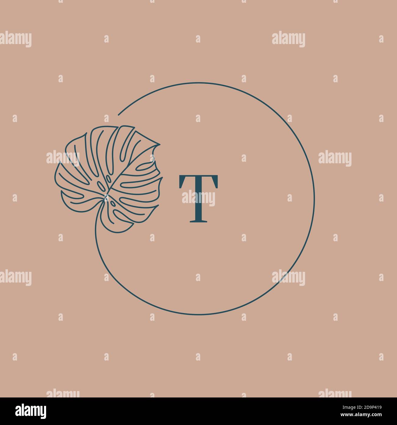 Monstera leaf Monogram design in simple minimal linear style. Vector ...