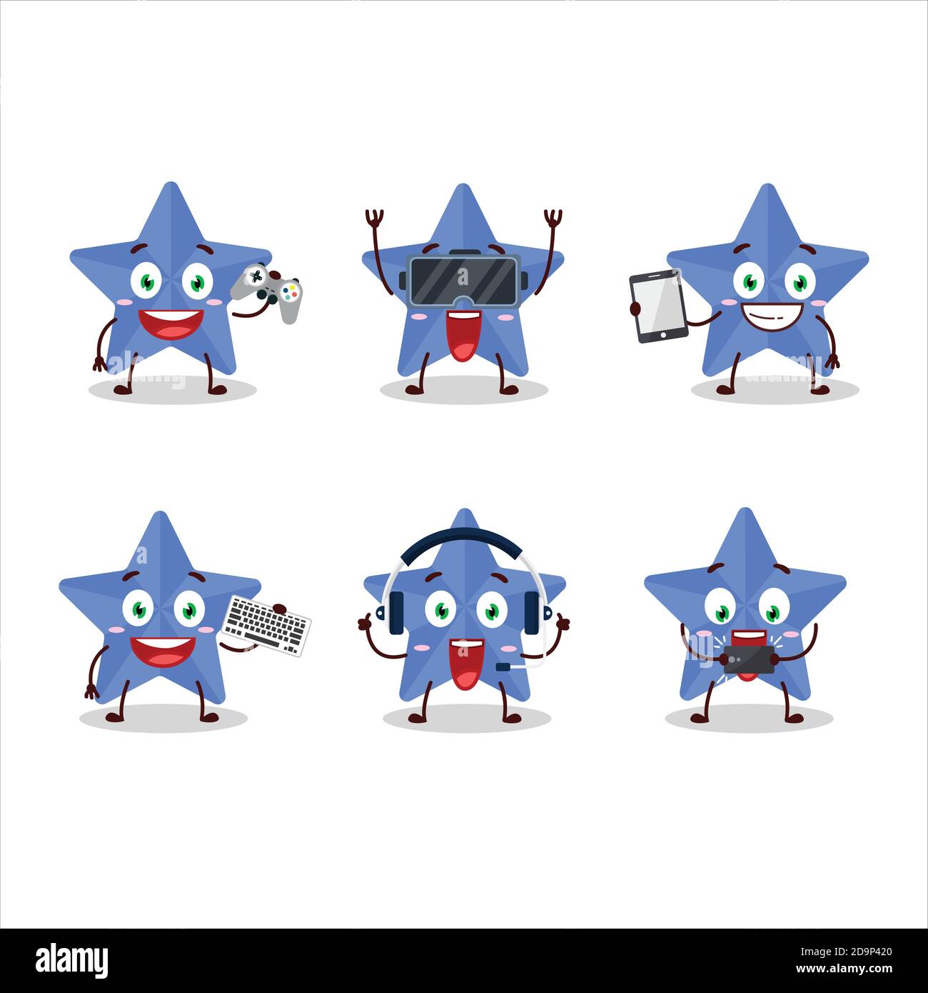 New blue stars cartoon character are playing games with various cute ...
