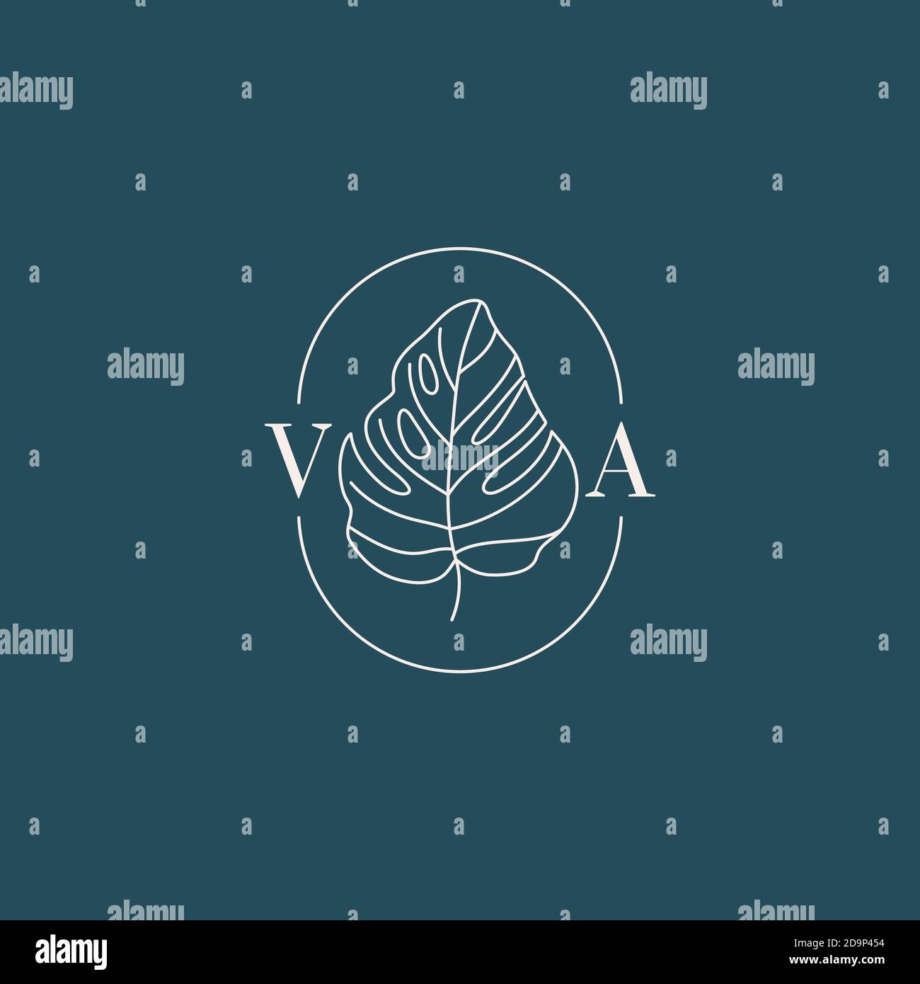 Monstera leaf Monogram design in simple minimal linear style. Vector ...