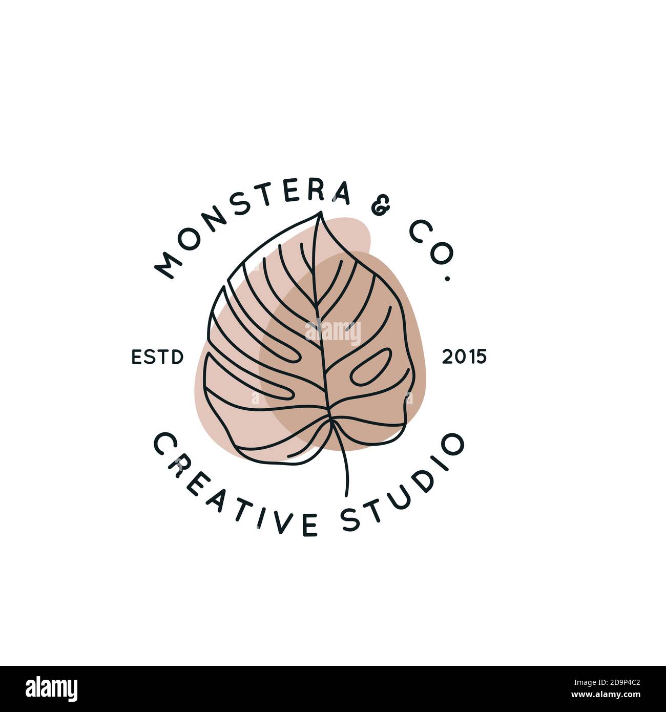Monstera leaf logo design template in simple minimal linear style ...