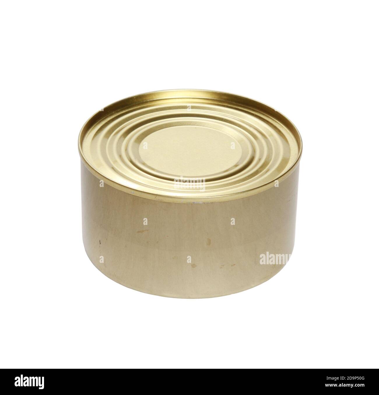 Golden tin can isolated on a white background Stock Photo - Alamy