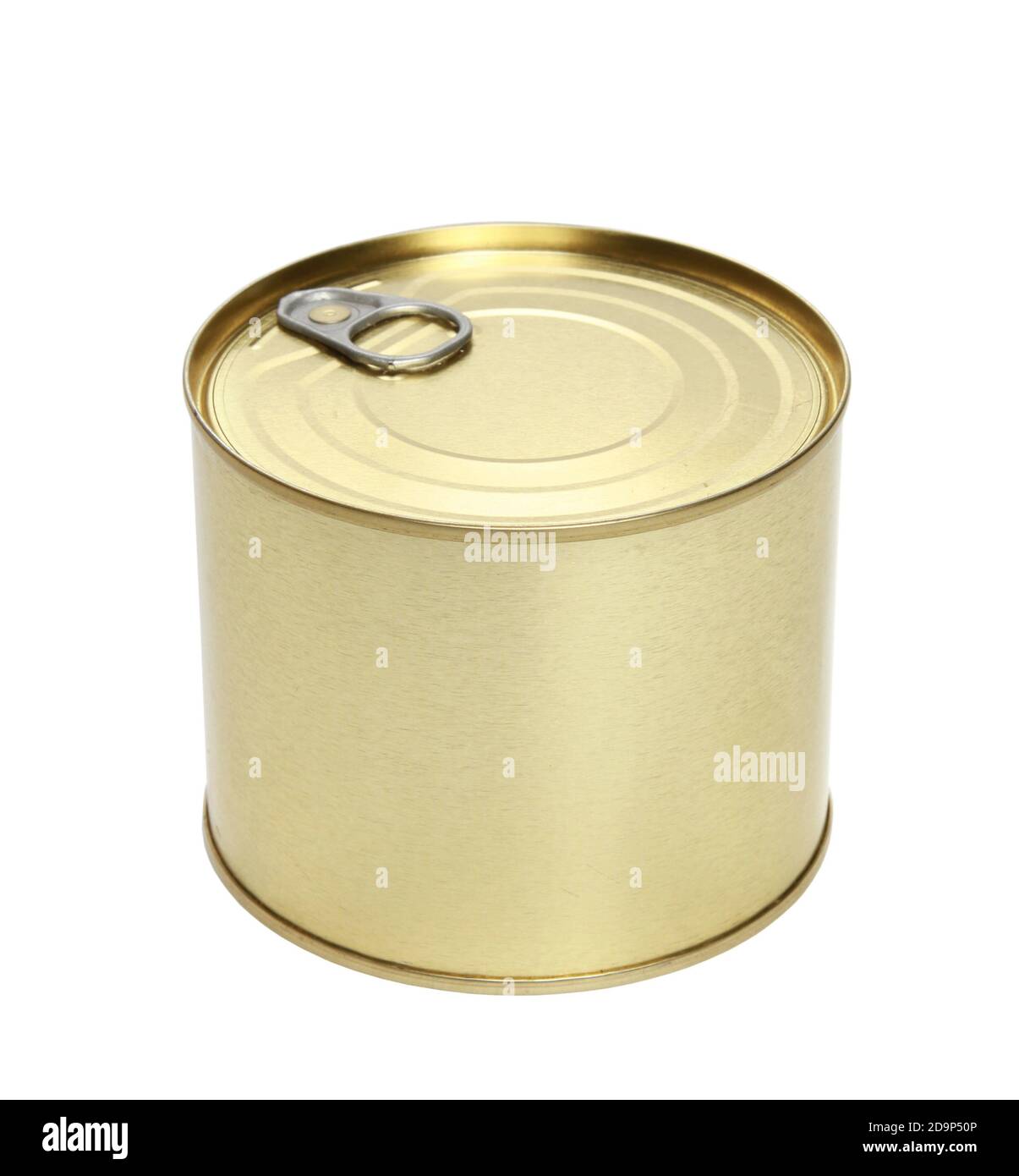 Golden tin can isolated on a white background Stock Photo - Alamy